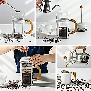 PARACITY French Press Coffee/Tea Maker 34 OZ with 2 Replaceable Filter, Camping Large Coffee/Tea Press of bamboo handle and Heat Resistant Glass, Cold Brew French Press