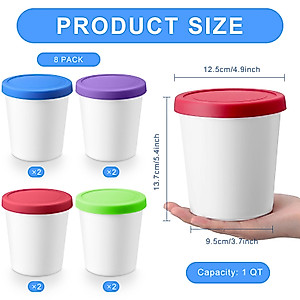 Uiifan 8 Pcs 1 Qt Ice Cream Containers for Homemade Ice Cream Reusable Ice Cream Storage Containers with Silicone Lids for Freezer, Freezer Containers Tubs for Ice Cream Sorbet and Gelato Storage