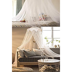 Mosquito Net for Bed Canopy Macrame Pop-Up Circular Curtain Natural Lace Large Tent Crib Netting, Carry Bag