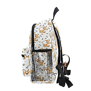 Corgi Dog Backpacks for Kids Girls Boys 10x4x12 IN Cute Yellow Puppies Preschool Toddler Bookbag with Chest Strap Mini School Bags for Kindergarten