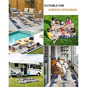 Minimalist Abstract Outdoor Rugs for 4'x6' Patios Clearance, RV Camping Mat Rug Portable Outside Rug Indoor Outdoor Area Rug Mat for Beach Deck Pool Navy Blue Modern Painting Art