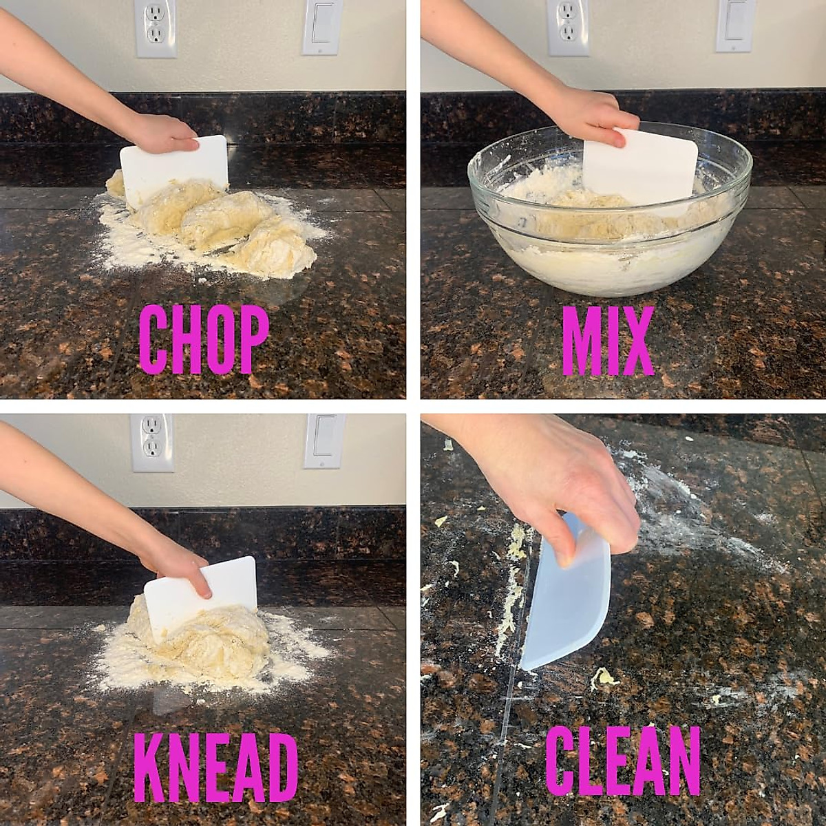 ROYALTY ESSENTIALS Dough Scraper Bowl Food-safe Plastic Dough Cutter Flexible Bench Multipurpose Food Scrapers for Bread Dough Cake Fondant Icing 2 Pack