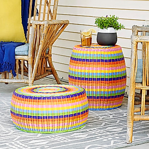 Household Essentials Handwoven Resin Barrel Side Table, Multicolor