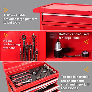 ROAD DAWG Torin Rolling Garage Workshop Organizer: Detachable 4 Drawer Tool Chest with Large Storage Cabinet and Adjustable Shelf, 20.3" l x 11" w x 40.4" h, Red