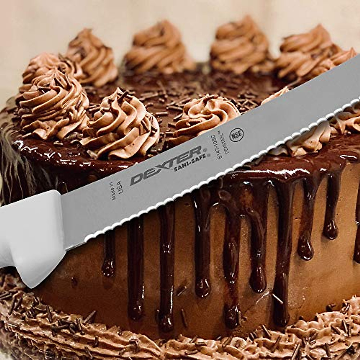 Sani-Safe S147-10SC-PCP 10" White Scalloped Bread Knife with Polypropylene Handle, Multicolor