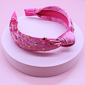 FROG SAC Pink Heart Headband for Girls, Studded Knotted Headbands for Kids, Cute Stud Knot Head Bands, Little Girl Velvet Hair Accessories, Fashion Hair Bands for Children