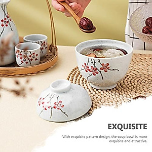 Hemoton 2 Sets Chawanmushi Cups with Lids Personal Stew Pot Ceramic Birds Nest Tonic Cup Small Steam Soup Bowl Dessert Cup for Home Kitchen Restaurant