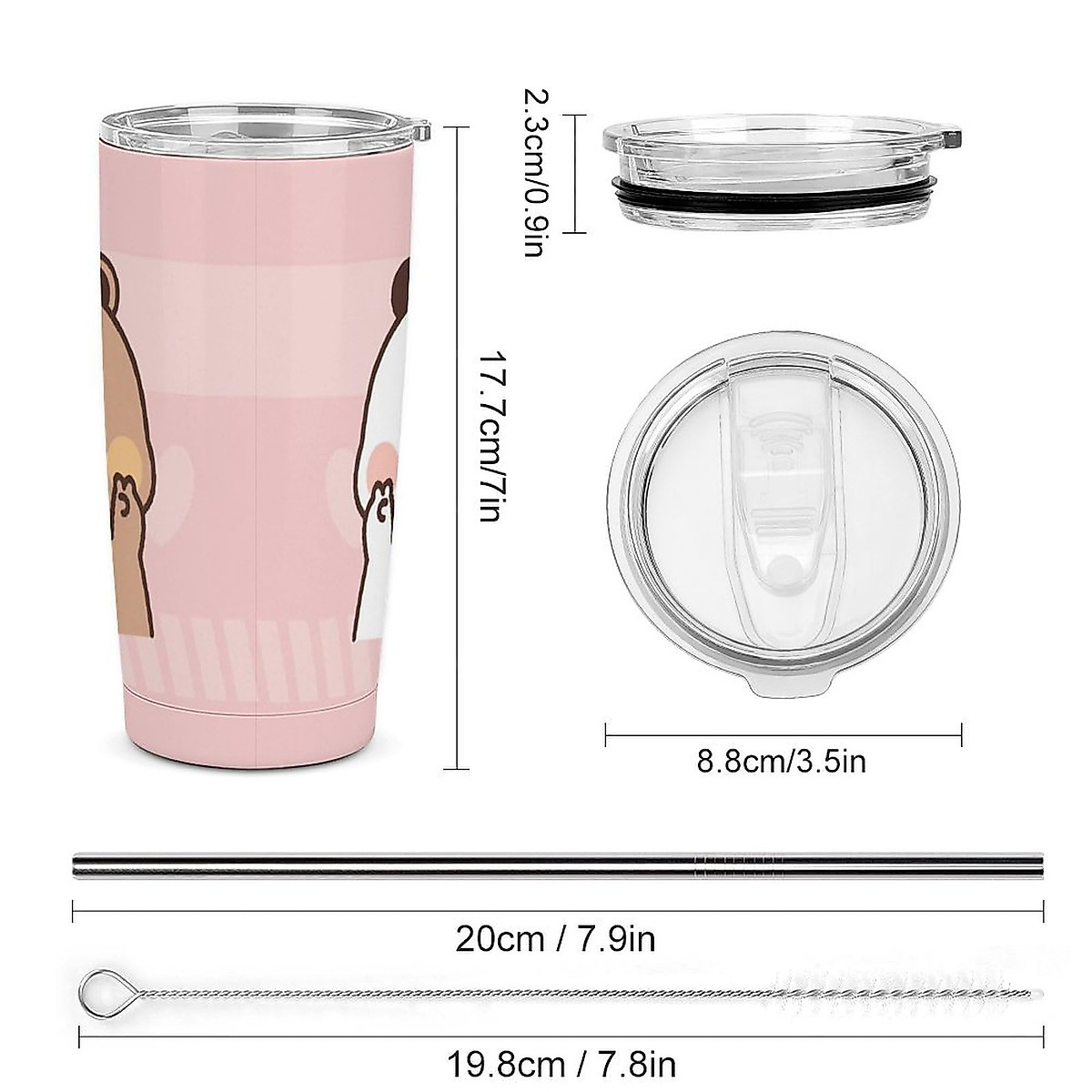 KAOQUANYA Panda Bear And Dudu Smile 1 20 Oz Covered Straw Tumbler Stainless Steel Double Wall Vacuum Insulated Travel Cup With Leak Proof Lid Stainless Steel Water Bottle Reusable Ice Hot Drinks Mug