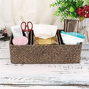 Hipiwe Seagrass Nesting Storage Basket - 3 Compartment Hand-Woven Wicker Toilet Paper Storage Bin Bathroom Organize Basket for Shelves, Kitchen Cabinets, Pantry, Bathroom, Closets Organizer