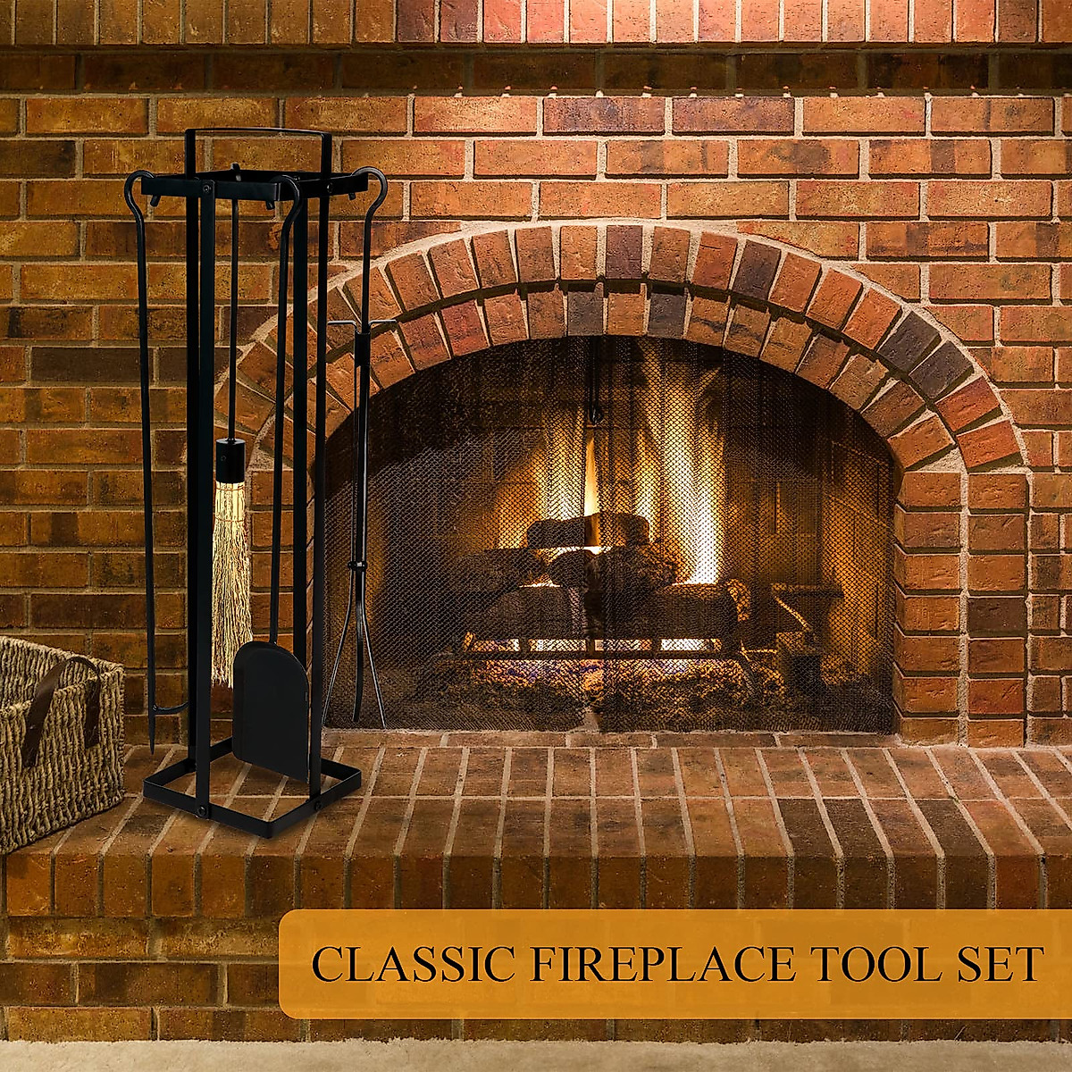 Harmiden 5 Pieces Fireplace Tools Set Wrought Iron Indoor Fire Place Accessories Hearth Wood Stove Outdoor Fire Pit Tool Set