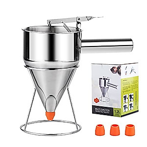 Choxila 40oz Pancake Batter Dispenser, Stainless Steel 4 Caliber Funnel Cake Dispenser with Stand Great for Pancakes, Cupcakes and Baked Goods