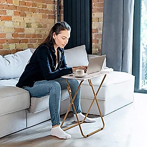 HUANUO Folding TV Tray Table -Stable Tray Table with No Assembly Required, TV Dinner Tray for Eating, Foldable Snack Tables for Bed & Sofa (Marbling)