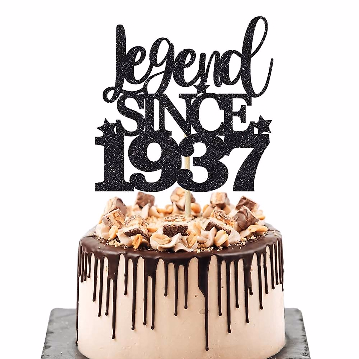 Legend Since 1937 Cake Topper for 85th Men and Women Birthday Party ，black gold glitter cake decoration supplies