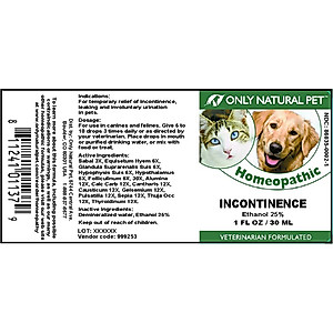 Only Natural Pet Incontinence Homeopathic Remedy - Bladder Support and Urine Control Supplement