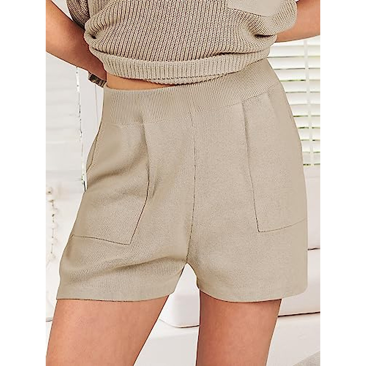 ANRABESS Two 2 Piece Outfits Womens 2023 Spring Summer Romper Matching Sets Lounge Sets Short Sweatsuits Sweat Suits Outfits Cozy Knit Sweater Loungewear Set Clothes 1122kaqi-M