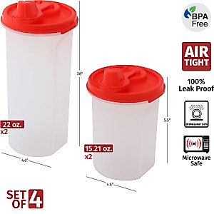 SignoraWare Easy Pour Oil and Vinegar Bottle Set - 4 Pack Olive Oil Dispenser Bottles Liquid, Dressings Plastic Containers Airtight Leakproof and Lids Non Drip Spout Wide mouth Easy Fill set of 2-15 & 2-21 oz