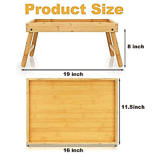 Tatuo 3 Pcs Bed Table Tray with Folding Legs and Handles Wooden Breakfast Tray Lap Snack Serving Tray Wood Laptop Desk for Eating Drawing Working Studying Dinner Bedroom Sofa Couch Kids (Bamboo)