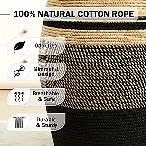 105L Extra Large Laundry Hamper Basket by Fiona's magic, Woven Tall Clothes Hamper for Storage Blanket, Toys and Dirty Cothes in Bedroom and Living Room Organizer, Brown & Black