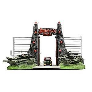 Nano Scene Jurassic Park 30th Anniversary Jurassic Gate Diorama w/ Two 1.65" Die-Cast Cars, Toys for Kids and Adults