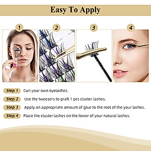 QUEWEL Cluster Lashes 72 Pcs Wide Stem C/D Curl 8-16mm Length DIY Eyelash Extension False Eyelashes Natural&Mega Styles