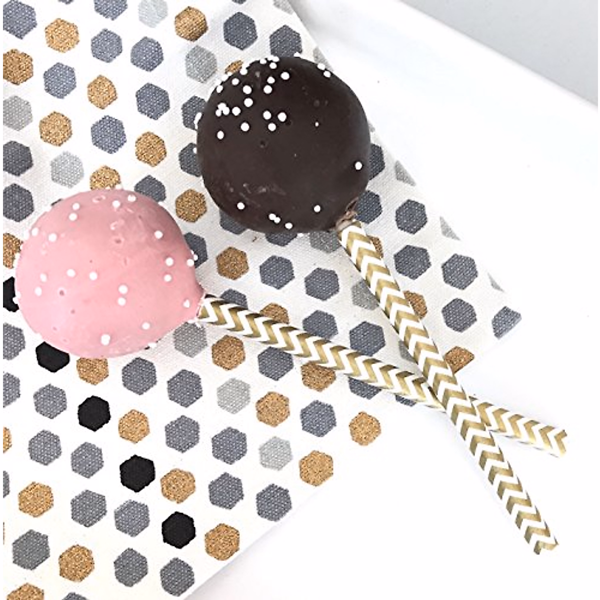 Outside the Box Papers Gold and Pink Stripe and Chevron Paper Straws 7.75 Inches 100 Pack Gold, Pink, White