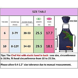 MHJY Kids Apron and Chef Hat for Boys Dinosaur Child Aprons with Pockets,Adjustable Child Apron for Cooking Baking Painting,Dark Blue,Small (3-7 Years)