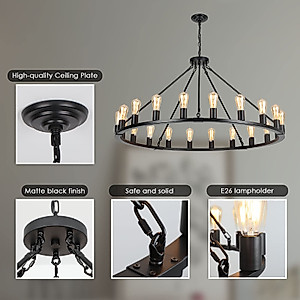 Senyshilon Wagon Wheel Chandelier, Black Farmhouse Chandelier for Dining Room Light Fixture, 20-Light 48 Inch Extra Large Chandelier for High Ceilings Living Room Kitchen Island Foyer Villa