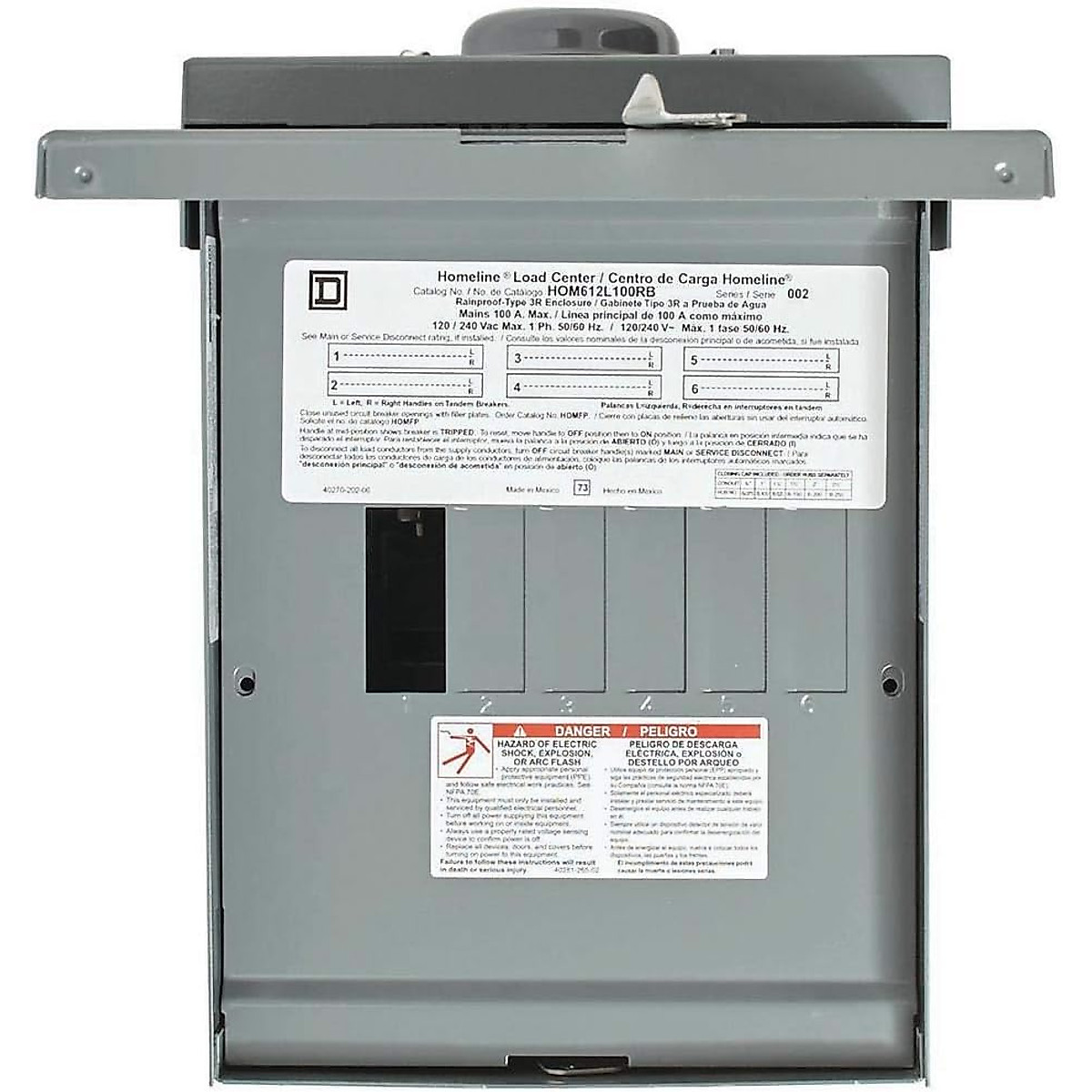 Square D - HOM612L100RBCP Homeline 100 Amp 6-Space 12-Circuit Outdoor Main Lugs Load Center