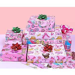 U'COVER Princess Birthday Wrapping Paper for Girls Kids Baby Shower Women Pink Gift Wrapping Paper Castle Theme for Holiday Wedding Graduation Gift Wrap Paper 10Folded Sheet