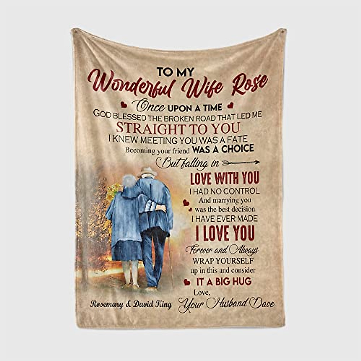 Personalized to My Wonderful Wife from Husband I Knew Meeting You was A Fate Fleece Sherpa Blanket Custom Name Old Couple in The Sunset Print Throw Blanket Custom Romantic Gifts for Christmas