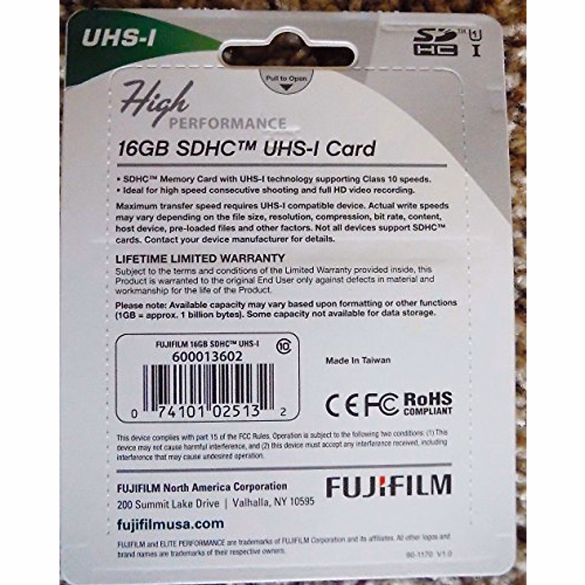 Fujifilm High Performance - Flash Memory Card - 16 GB - SDHC UHS-I, Black (600013602)