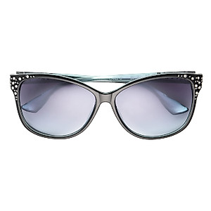 Panama Jack Women's Blue & Silver Flash Cat Eye Cateye Sunglasses, Shiny Black Crystal, 60