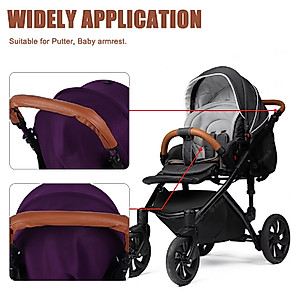 Stroller PU Leather Handle Sleeve Cover with Zipper Removable Baby Stroller Armrest Cover Stroller Accessories(Brown)