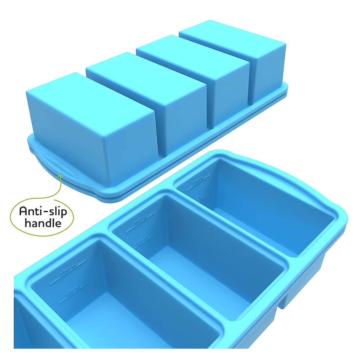 ZIP STANDING Silicone Freezer Trays with Lid,1-cup Soup Freezer Container large Ice Cube Molds with Reinforced Steel Ring Top for freezing Soup Sauce Broth Leftovers oven Dishwasher -Safe(2-Pack)