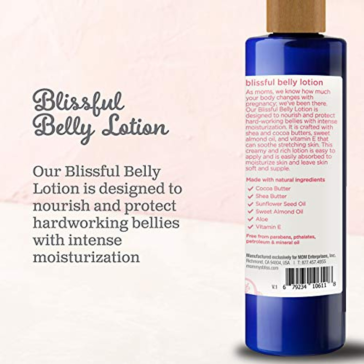Mommy's Bliss Belly Lotion: For Hydrated, Resilient, & Elastic Skin During Pregnancy, Reduce Stretch Mark Appearance with Cocoa Butter Bohemian Rose Scent, 8 Fl Oz