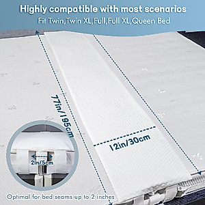 Siumir Twin to King Bed Converter Kit with Strap, 12'' Extra Wide Bed Bridge, Detachable and Machine-Washable Cover/Multiple Fixings/One-Piece Foam, Bed Connector for Stayover, Family Room