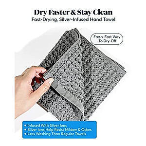 SUTERA - Silverthread Waffle Towel California - Grown Pima Cotton, Quick Drying, Ultra Soft, Lightweight and Absorbent - Waffle Weave Design - Luxury Towel (Hand, Grey) 16"x30"