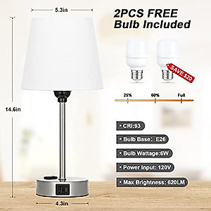 Table Lamps for Bedrooms Set of 2 Bedside - Nightstand Bedroom Lamp with USB C Port and AC Outlet Charging, Dimmable Touch Small End Side Lamp, White Night Stand Light for Kid/Guest Room/Living Room