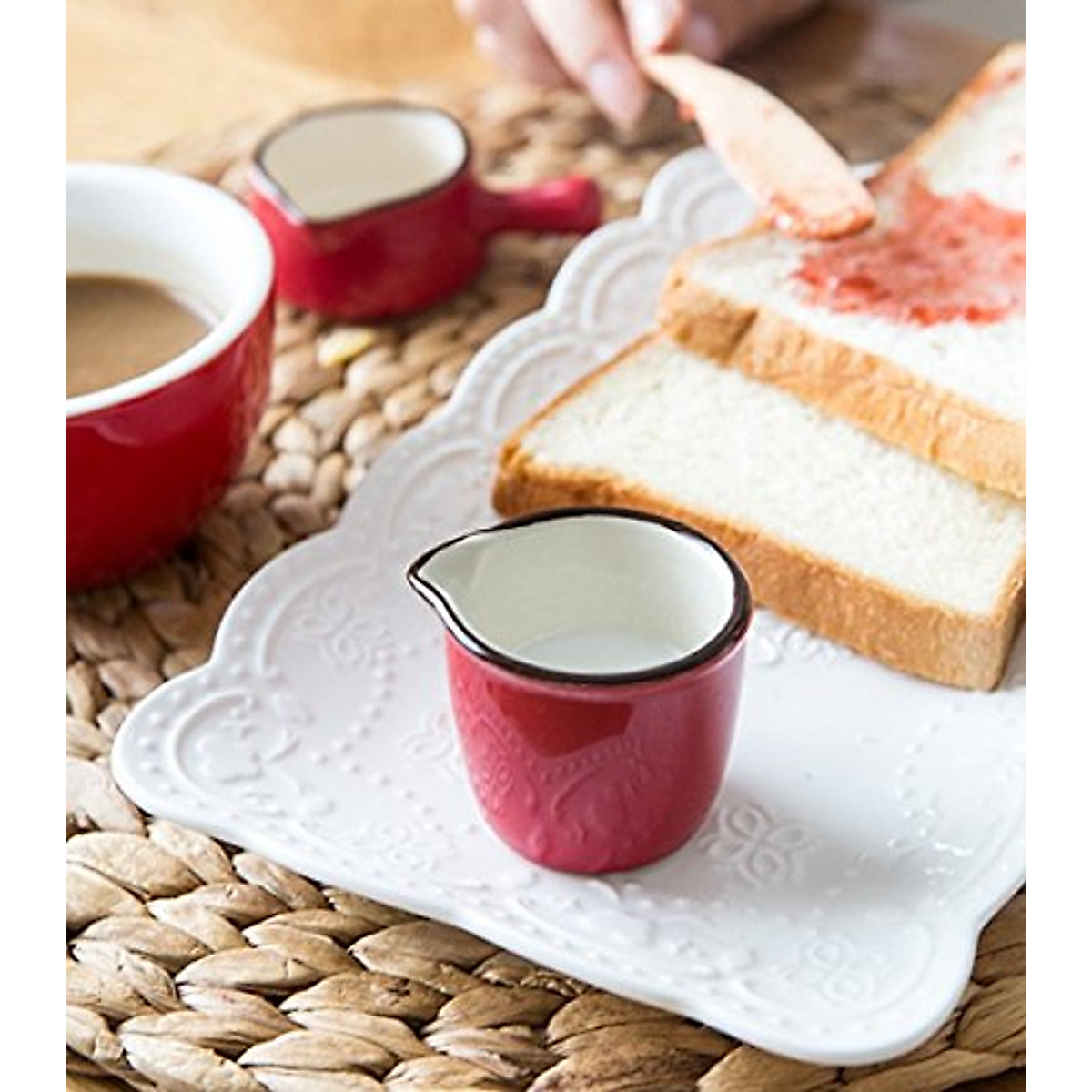 CHOOLD Colorful Mini Ceramic Creamer,Coffee Milk Creamer Pitcher/Serving Pitcher/Sauce Pitcher/Milk Creamer Jug for Kitchen 4Pcs (Multiple Color)