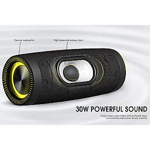 maio Portable Bluetooth Speaker, IP67 Waterproof Portable Wireless Speaker with 30W Loud Stereo Sound, Wireless Stereo Pairing, 15H Playtime, Perfect for Outdoor, Home, Party, and Travel - Black