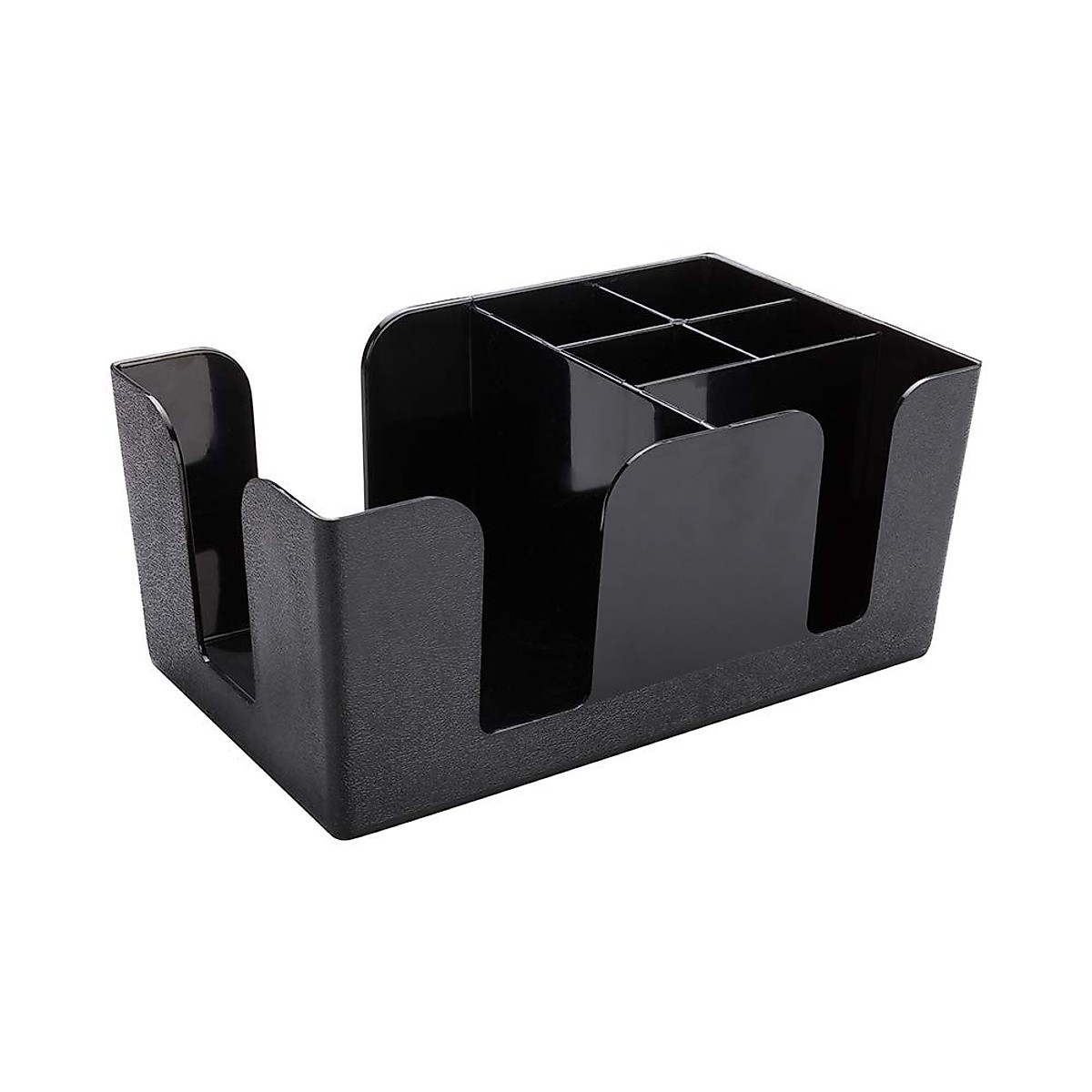 Restaurantware 9.5 x 5.8 x 4.2 Inch Bar Caddy, 1 Pebbled Napkin Holder-6 Compartments, Organize Straws, , or Condiments, Black Plastic Bar Organizer, For Homes, Bars, Restaurants, or Offices