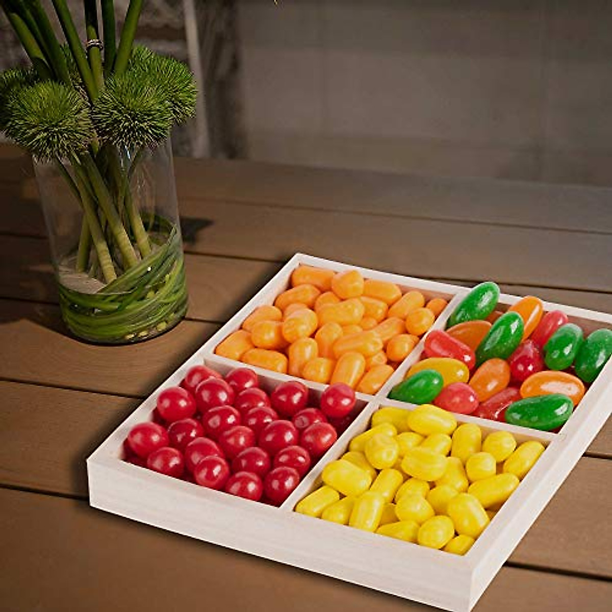 Hammont Four Sections Wooden Tray - 3 Pack - 7’’x7’’x1.22’’ - Square Wood Serving Tray with Four Simple Designed Compartments