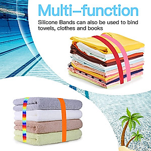 4 Pack Towel Bands for Beach, Pool & Cruise Chairs, Silicone-No Snapping in The Sun, Great Alternative for Beach Towel Clips (Red, Pink, Orange, Rainbow)