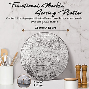 Flexzion Round Marble Cheese Board - 12 Inch White Marble Serving Board for Charcuterie, Cheese, Cutting, Pastry, Trivet - Non-Stick and Heat Resistant Marble Board