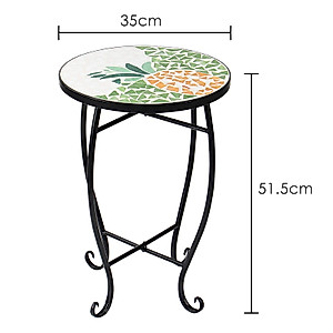 display4top Mosaic Round Outdoor Accent Table,Plant Flower Stand,Round Side Table (Yellow)