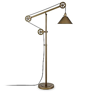 Henn&Hart Pulley System Floor Lamp with Metal Shade in Antique Brass/Antique Brass, Floor Lamp for Home Office, Bedroom, Living Room