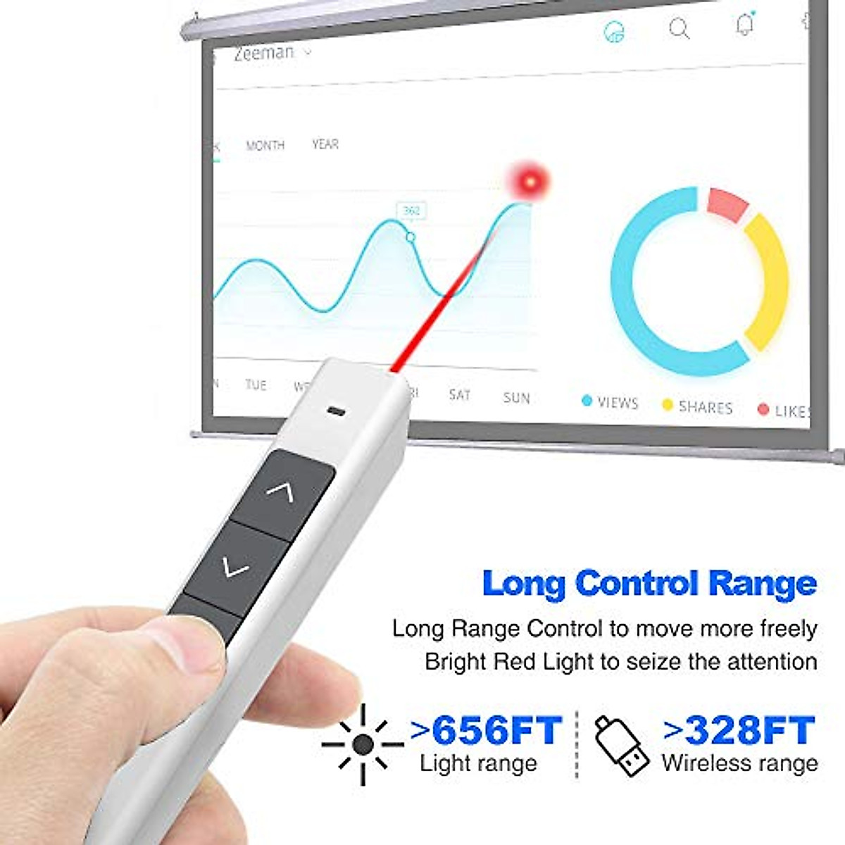 NORWII N26 Wireless Presenter with Laser Pointer 300 FT, 2.4GHz Presentation Clicker for Powerpoint Presentation, PPT Powerpoint Clicker for Presentation Remote Google Slide Clicker