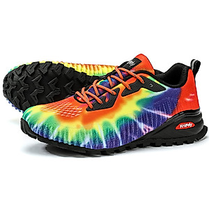 ikunka Men's Fashion Sneakers Lightweight Breathable Walking Shoes Tennis Cross Training Shoe Non Slip Trail Running Shoes（Rainbow 10）