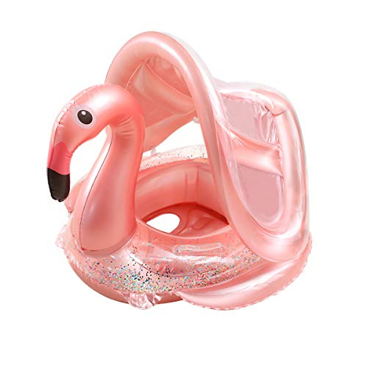 Ekoropshop Baby Pool Float with Canopy Inflatable Flamingo Swimming Pool Float Swimming Ring with Safety Seat for Kid 4-48 Months