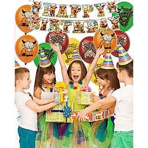 HXJFGDM Highland Cow Birthday Decorations - Highland Cow Party Decorations,Include Happy Birthday Banner Brown Highland Cow Flower Balloons for Farm Animal Holy Cow Party Decor